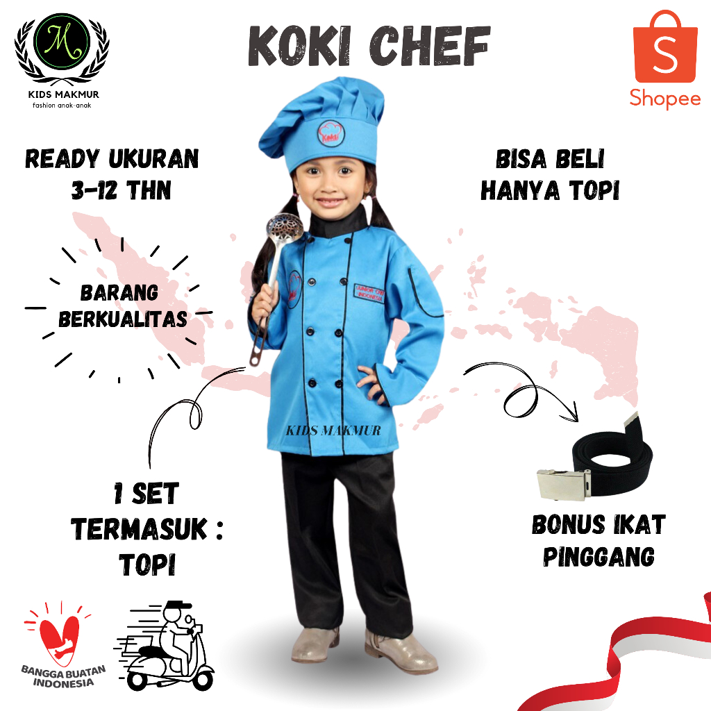 Jual Baju koki anak Kostum profesi Koki Cilik stelan Chef anak ...