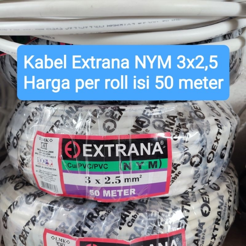 Jual Per ROLL 50 meter Kabel Listrik NYM Extrana 3x2,5 putih batang kawat tembaga 3x2.5 | Shopee ...