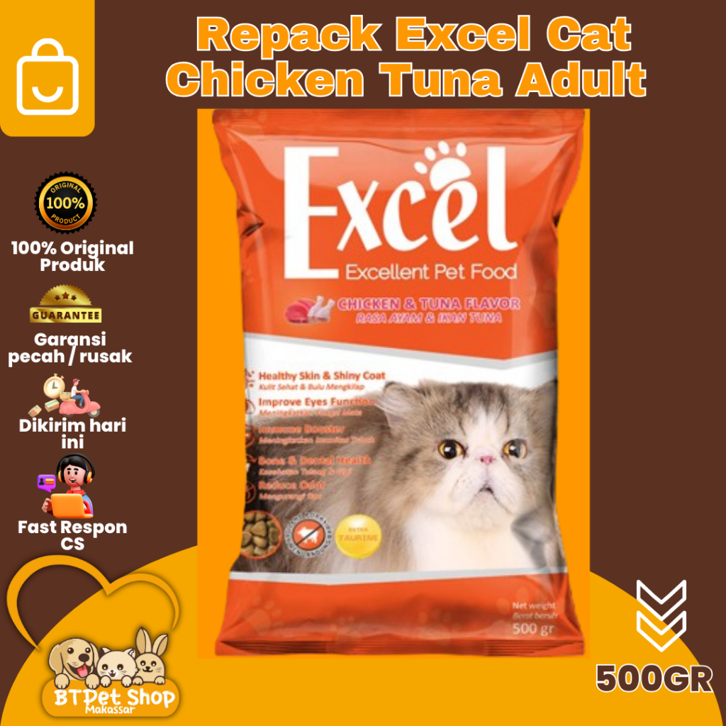Jual Repack Excel Cat Chicken Tuna Adult 500gr (Orange) | Shopee Indonesia