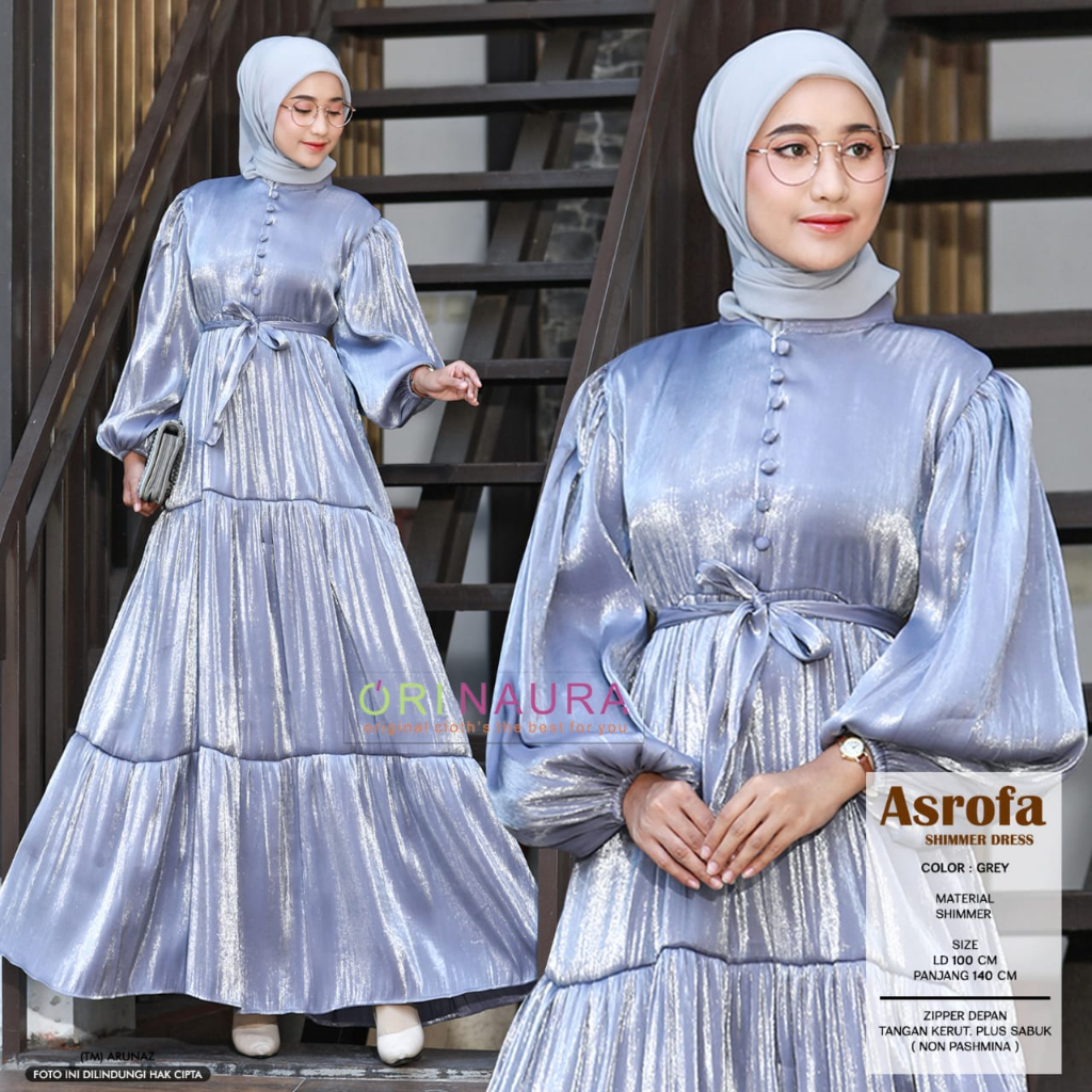 Jual Asrofa Shimmer Dress Gamis Muslim bahan Shimer Silk Premium ...