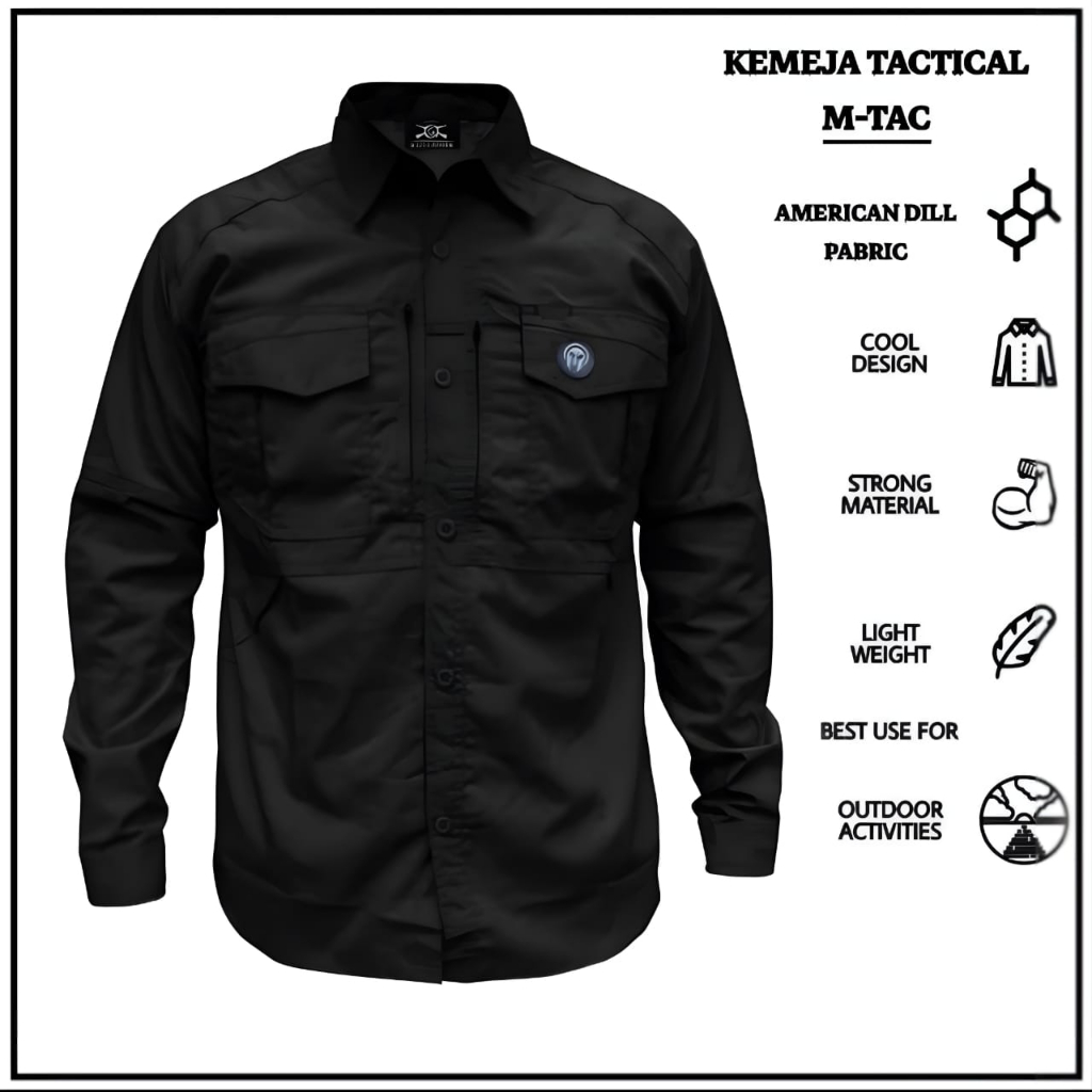 Jual Kemeja Tactical M-Tac Outdoor Lapangan warna Hitam Lengan Panjang ...