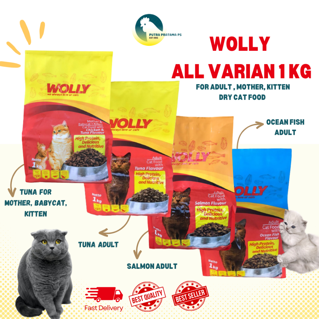 Jual WOLLY 1 KG ALL VARIAN ADULT, MOTHER BABYCAT KITTEN TUNA, SALMON, OCEAN FISH | Shopee Indonesia