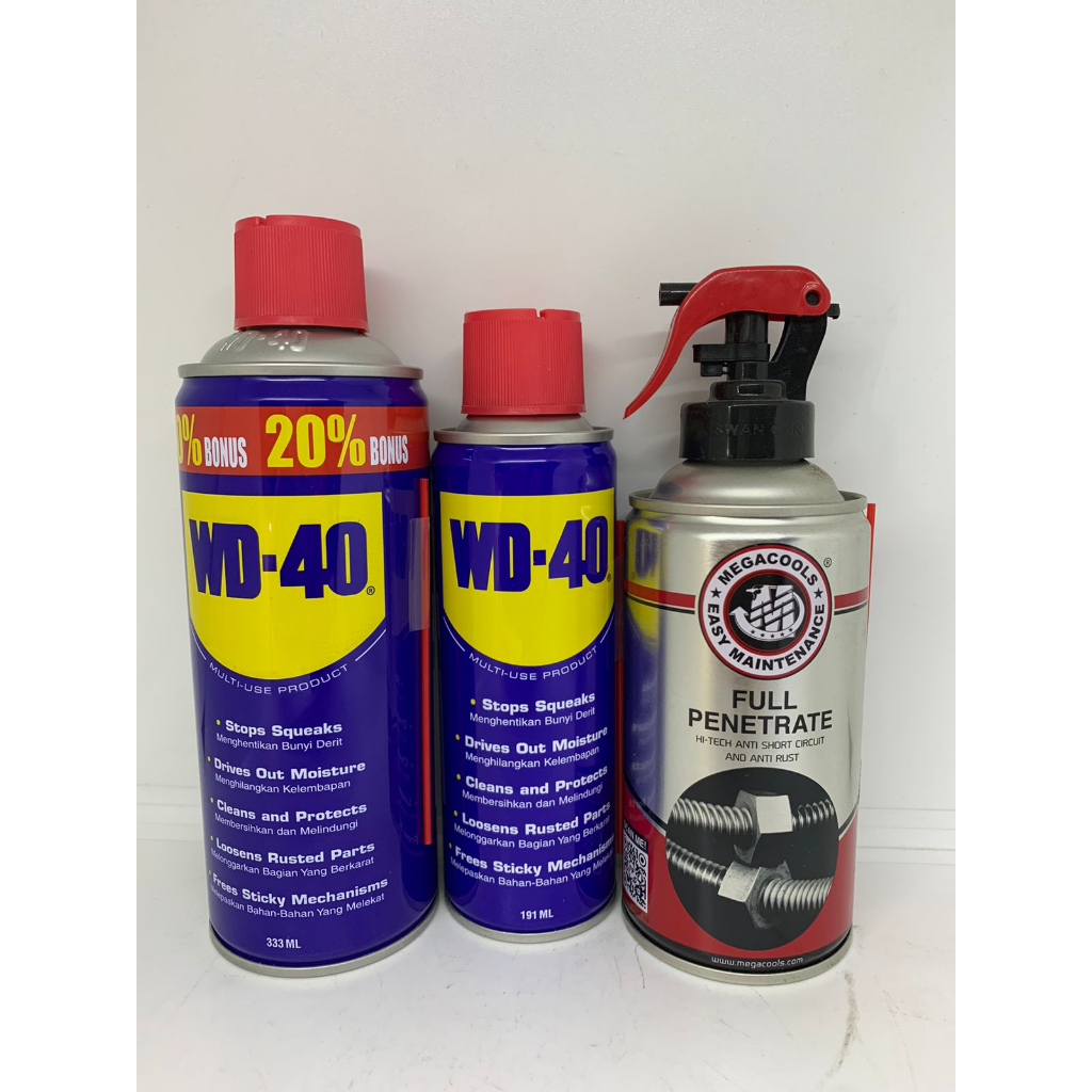 Jual Cairan Pelumas Anti Karat , Penetrating Oil WD40 & Megacool Full Penetrate Kemasan isi ...