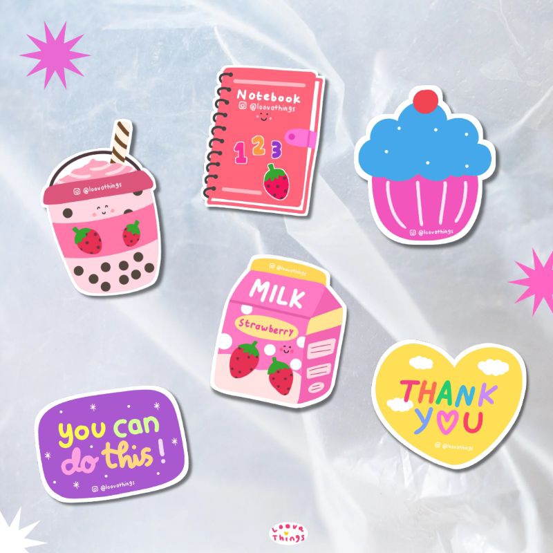 Jual Stiker journal mini die cut sticker kecil imut eceran thankyou ...