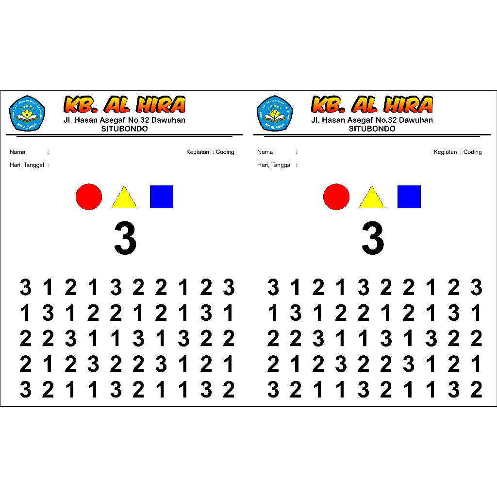 Jual Lembar Kerja PAUD - Coding angka 3 | Shopee Indonesia