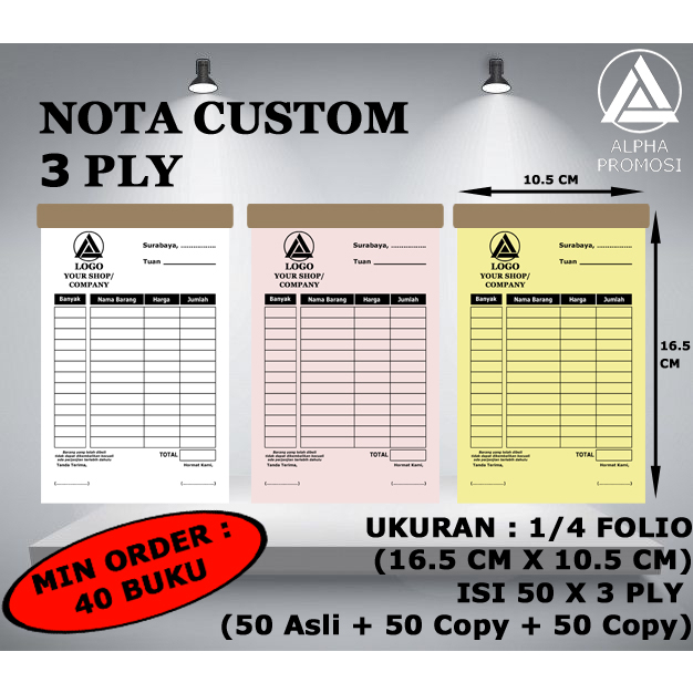 Jual Nota Custom 1/4 Folio [ 3 PLY / RANGKAP ] Bahan NCR Murah Nota ...