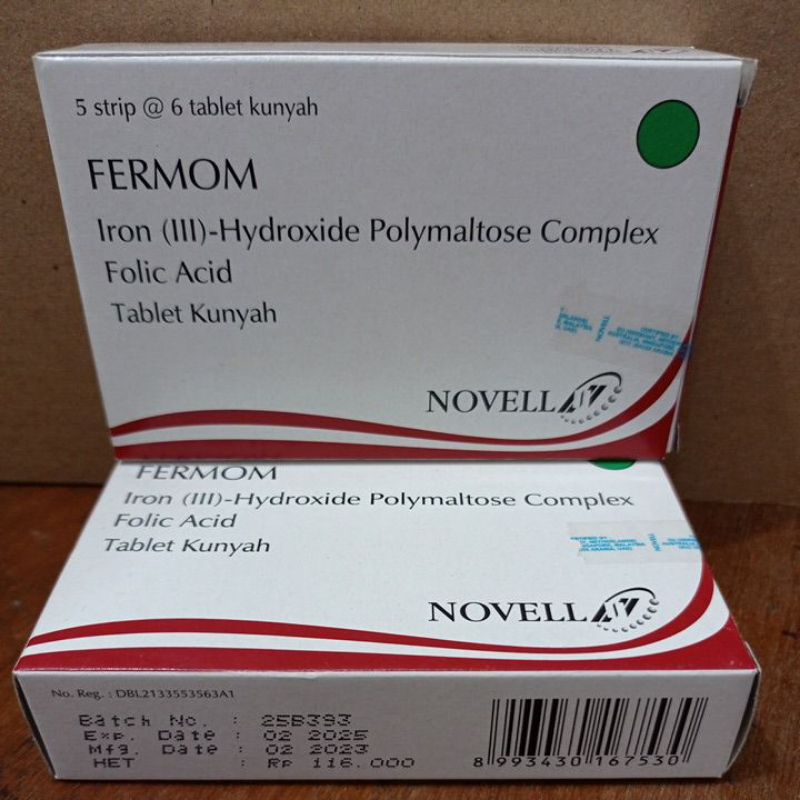 Jual fermom suplemen zat besi dan asam folat 1 box 30 tablet kunyah ...