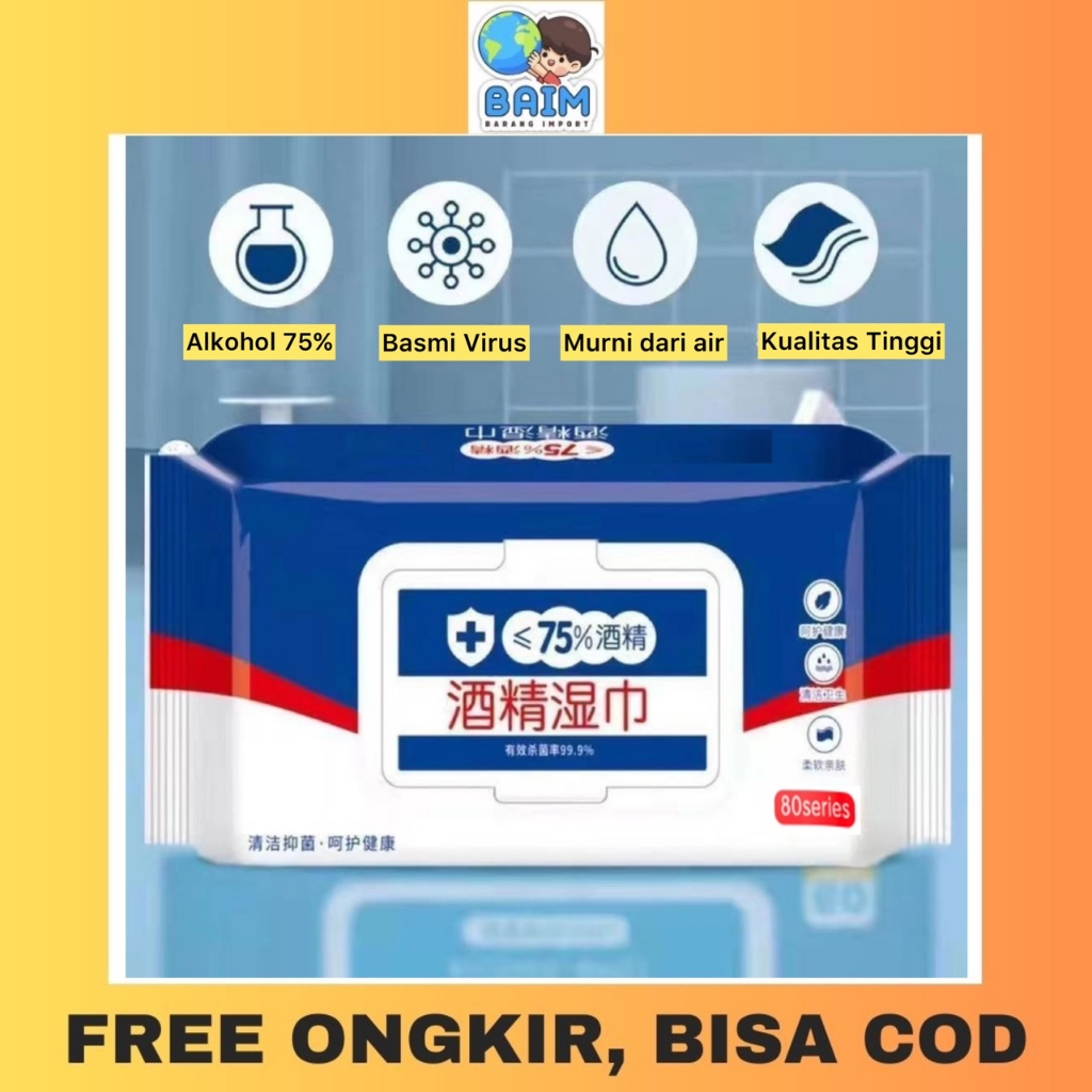 Jual Baim Tisu Tissue Basah Alkohol 75% Bahan High Quality ...