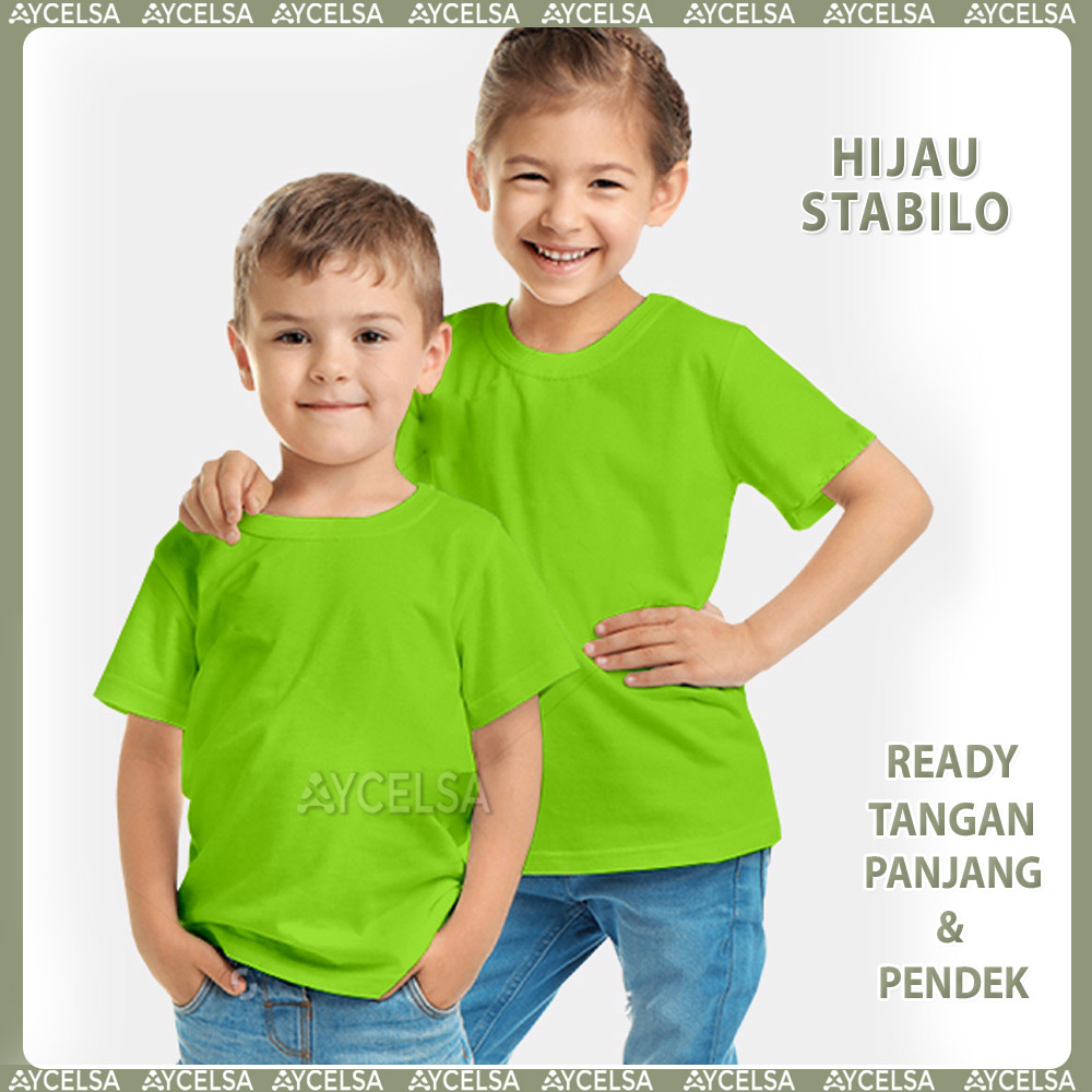 Jual Kaos Polos Anak Lembut Unisex Cotton Combed 30s Hijau Stabilo | Shopee Indonesia