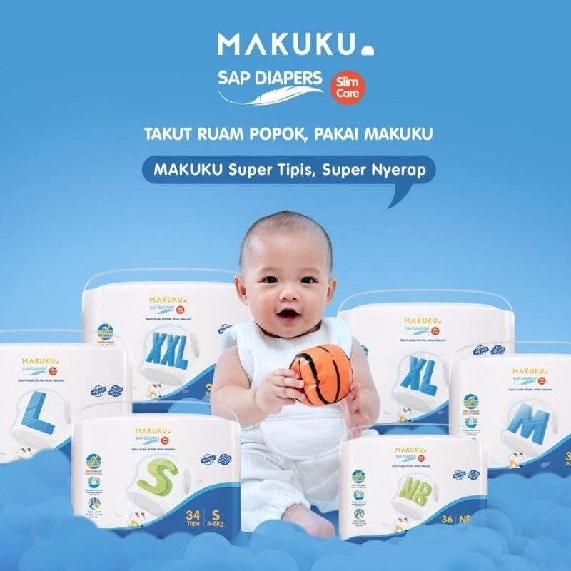 Jual MAKUKU SAP DIAPERS SLIM CARE Nb36 S34 M32 L 30 XL 28 Sap Diapers ...