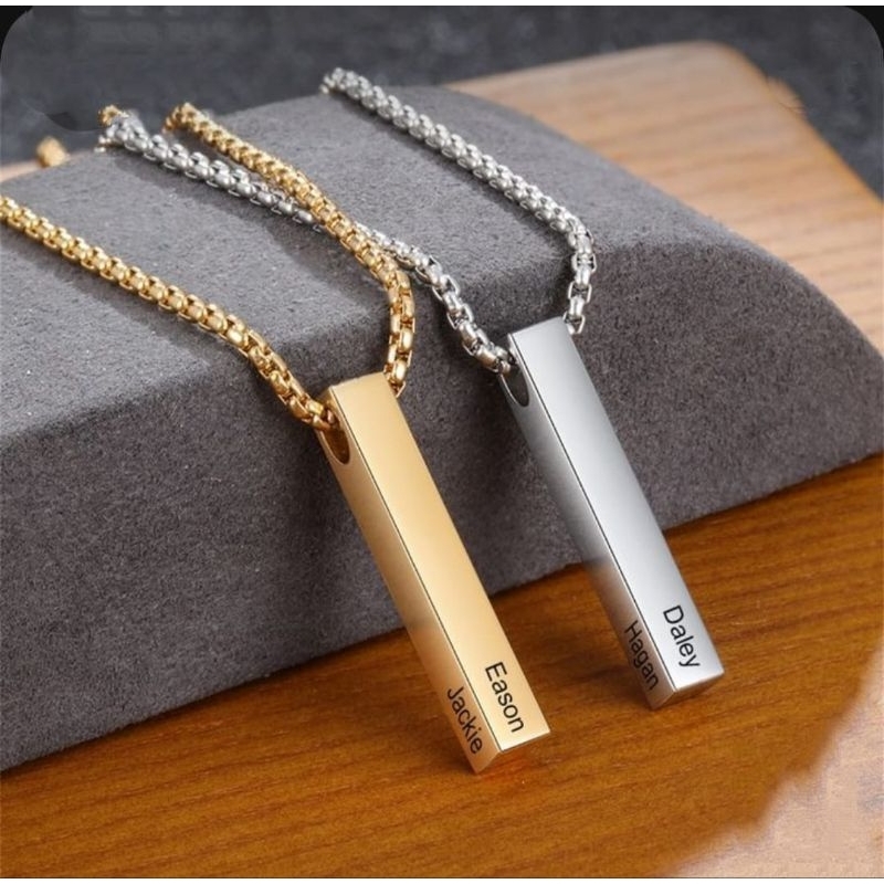 Jual Personalized Name Tags Rectangular Tube Pendant Gold 17k Liontin ...