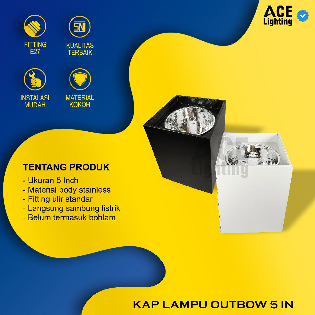 Jual Kap lampu kotak stainless outbow rumah lampu downlight 5 inch OB ...