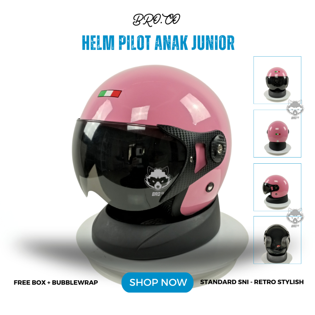 Jual HELM PILOT RETRO ITALY ANAK ANAK JUNIOR HALF FACE HITAM BLACK ...