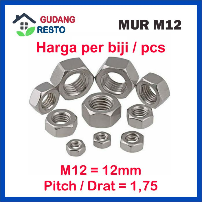 Jual MUR M12 PITCH DRAT 1.75 HEX PUTIH BAUT 12 MM HARGA PER BIJI MURAH ...
