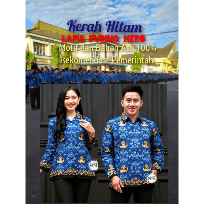 Jual Seragam Baju KORPRI Full Furing Terbaru 2022 Kerah Hitam Batik KORPRI Baju Dinas PNS Pria ...