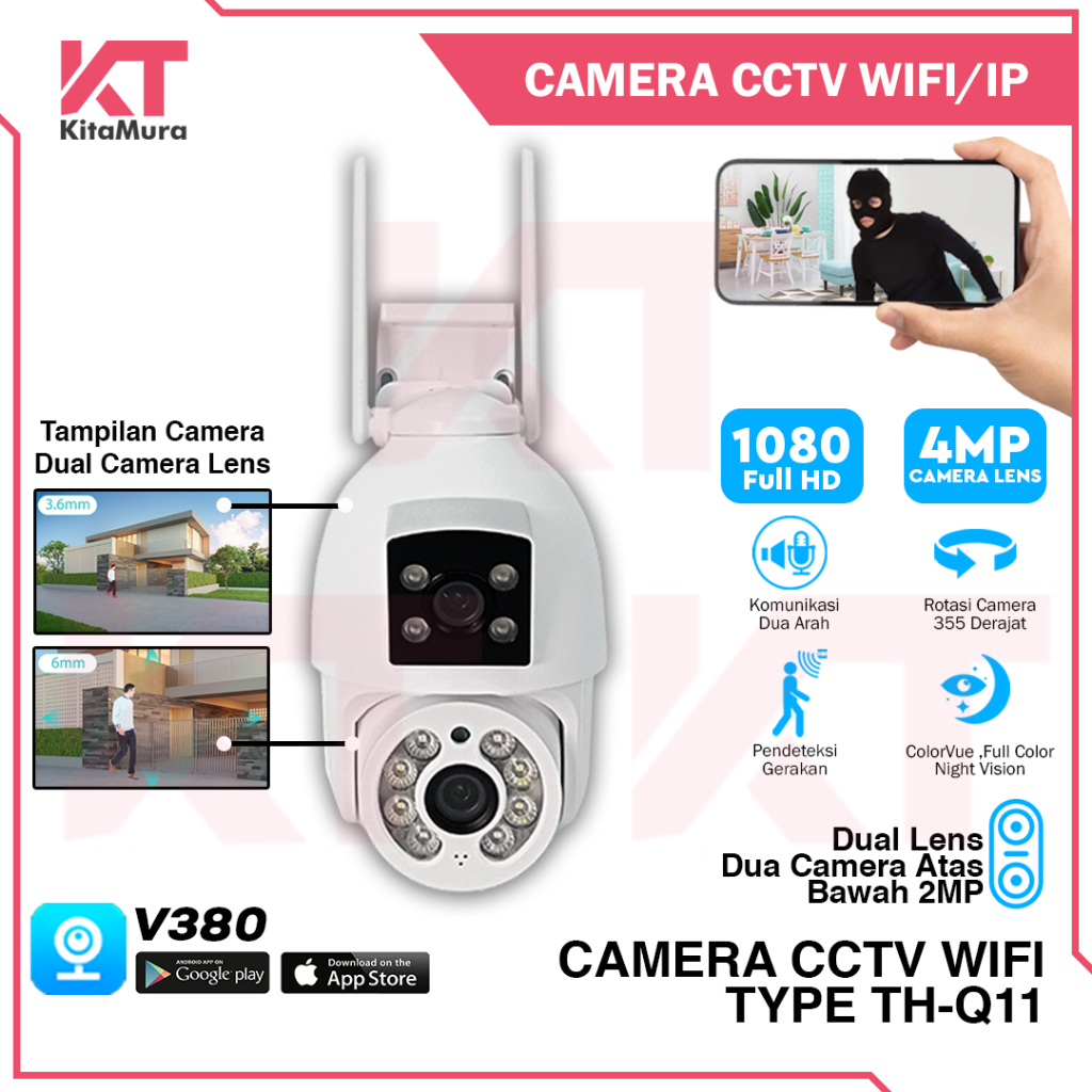 Jual Camera CCTV Wifi PTZ Cam V380 Dual Lens Outdoor Waterproof 2MP ...