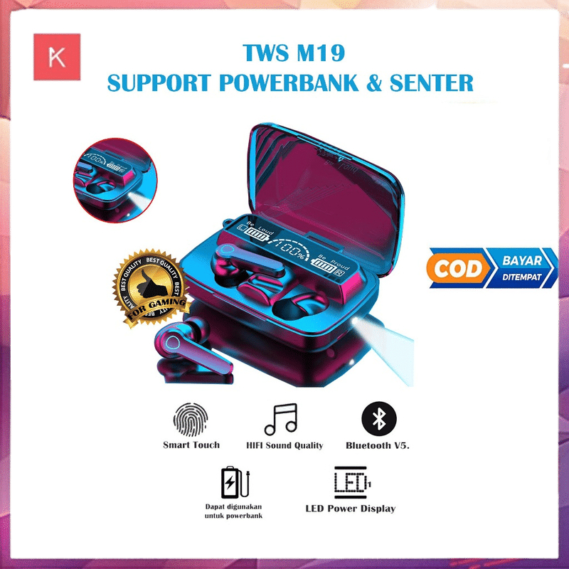 Jual ANG M19 TWS HEADSET BLUETOOTH GAMING TANPA KABEL DENGAN POWERBANK | Shopee Indonesia