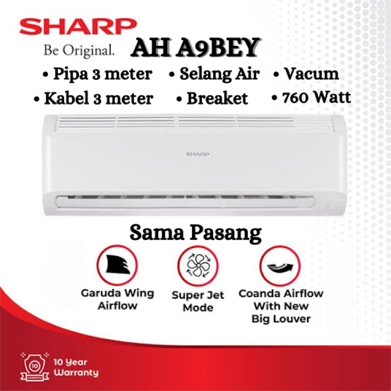 Jual Sama pasang AC SHARP 1PK 760 watt garansi resmi AH A9BEY / 9 BEY INDONESIA NEW ANTI KARAT ...