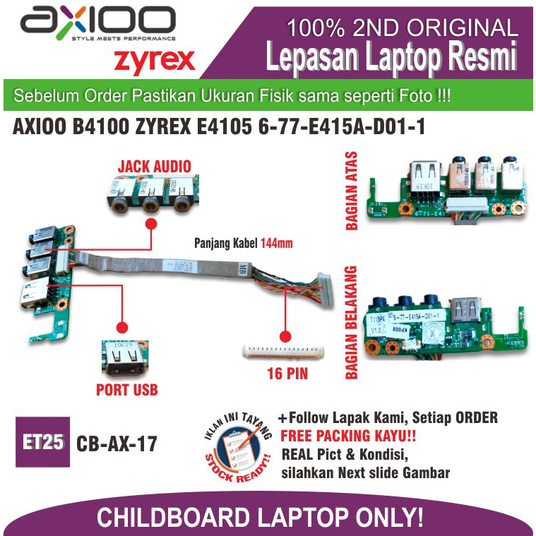 Jual ET25 CB-AX-17 USB AUDIO SOUND CARD BOARD CHILDBOARD AXIOO CLEVO ...