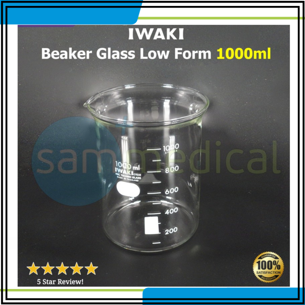 Jual Iwaki Pyrex Beaker Glass Low Form ATAU Gelas Kimia ATAU Gelas Takar 1 Liter | Shopee Indonesia