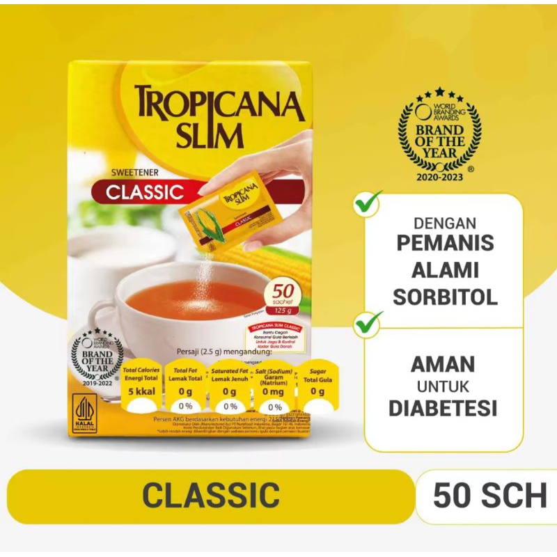 Jual Tropicana Slim Sweetener Classic 50 Sachet - Gula tropicana Slim ...