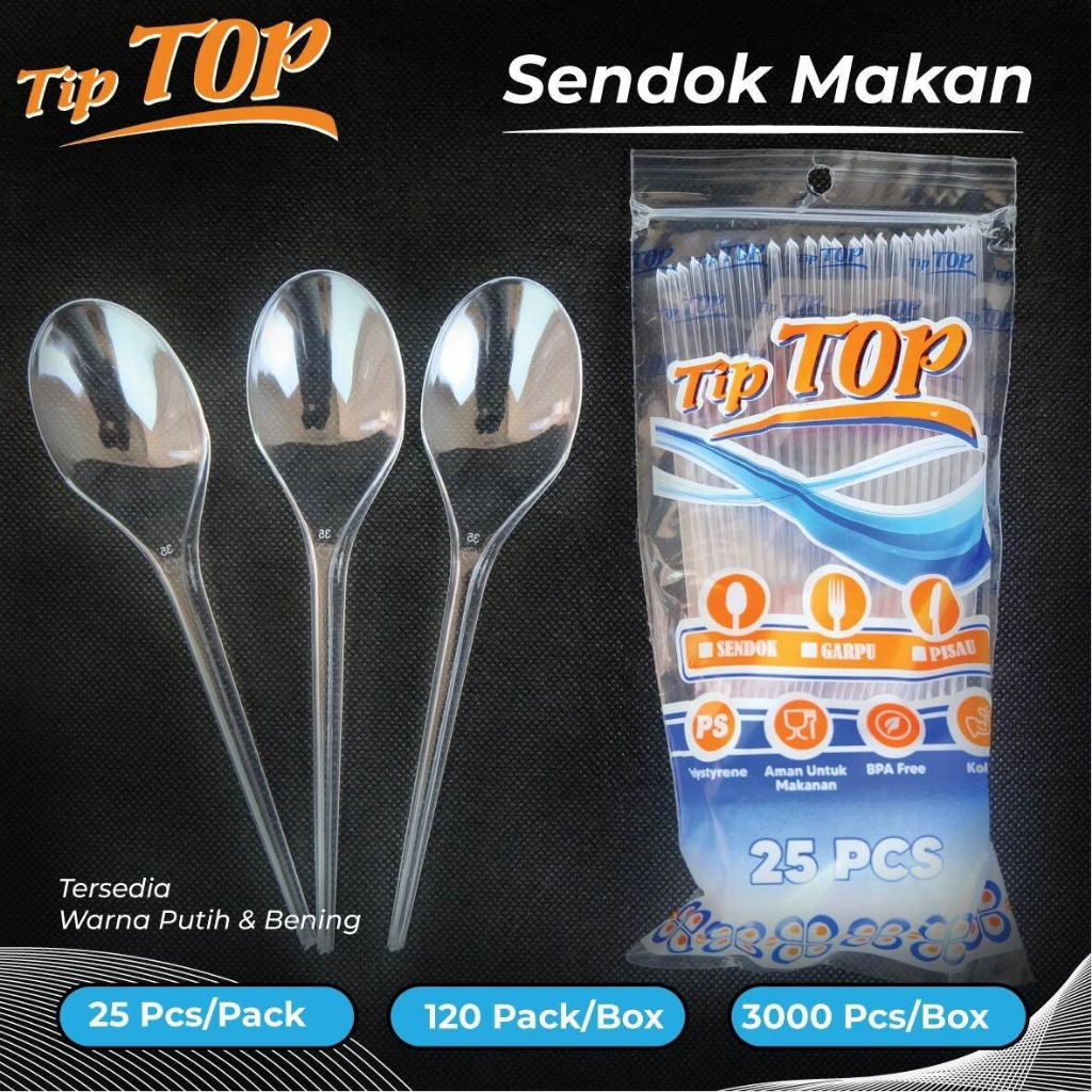 Jual Sendok Makan TIP TOP Plastik Panjang Bening 1pack =25pcs | Shopee ...