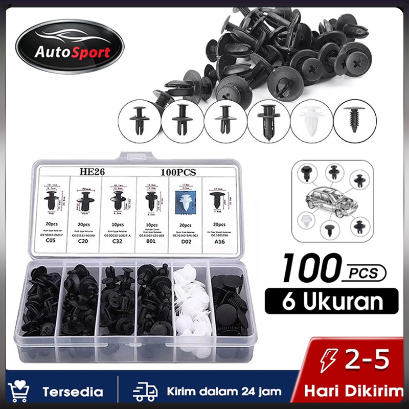 Jual 【100PCS】Baut Rivet Mobil/Universal Klip Bumper Baut Body Plastik ...