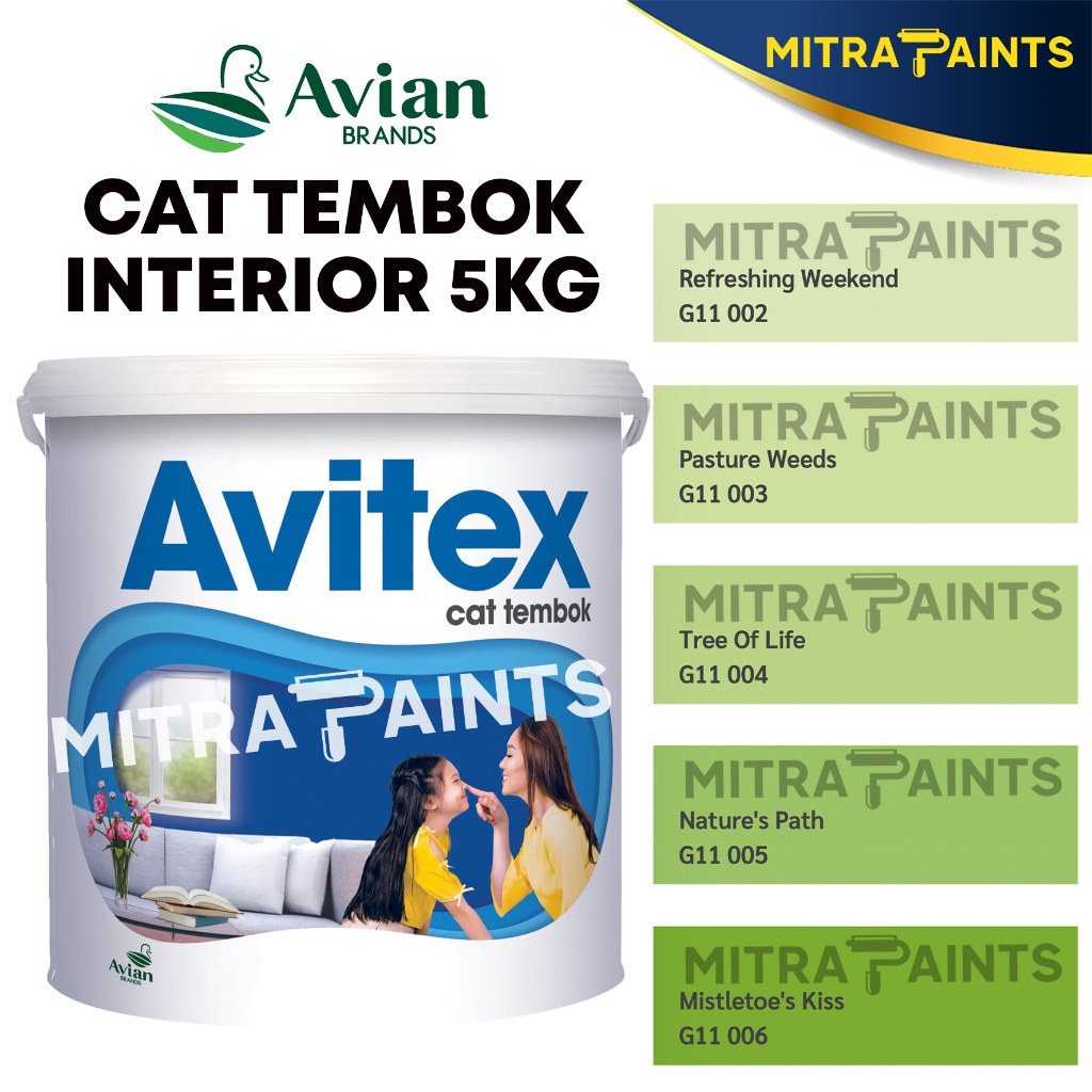 Jual CAT TEMBOK AVITEX INTERIOR 5 KG / AVIAN G11 HIJAU | Shopee Indonesia