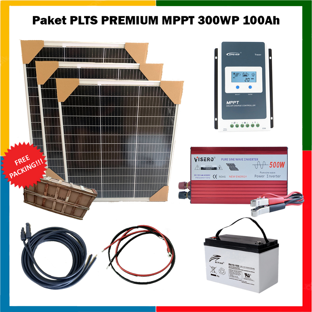 Jual Premium Paket Solar Panel 300WP 100Ah MPPT Pure sine wave PSW ...