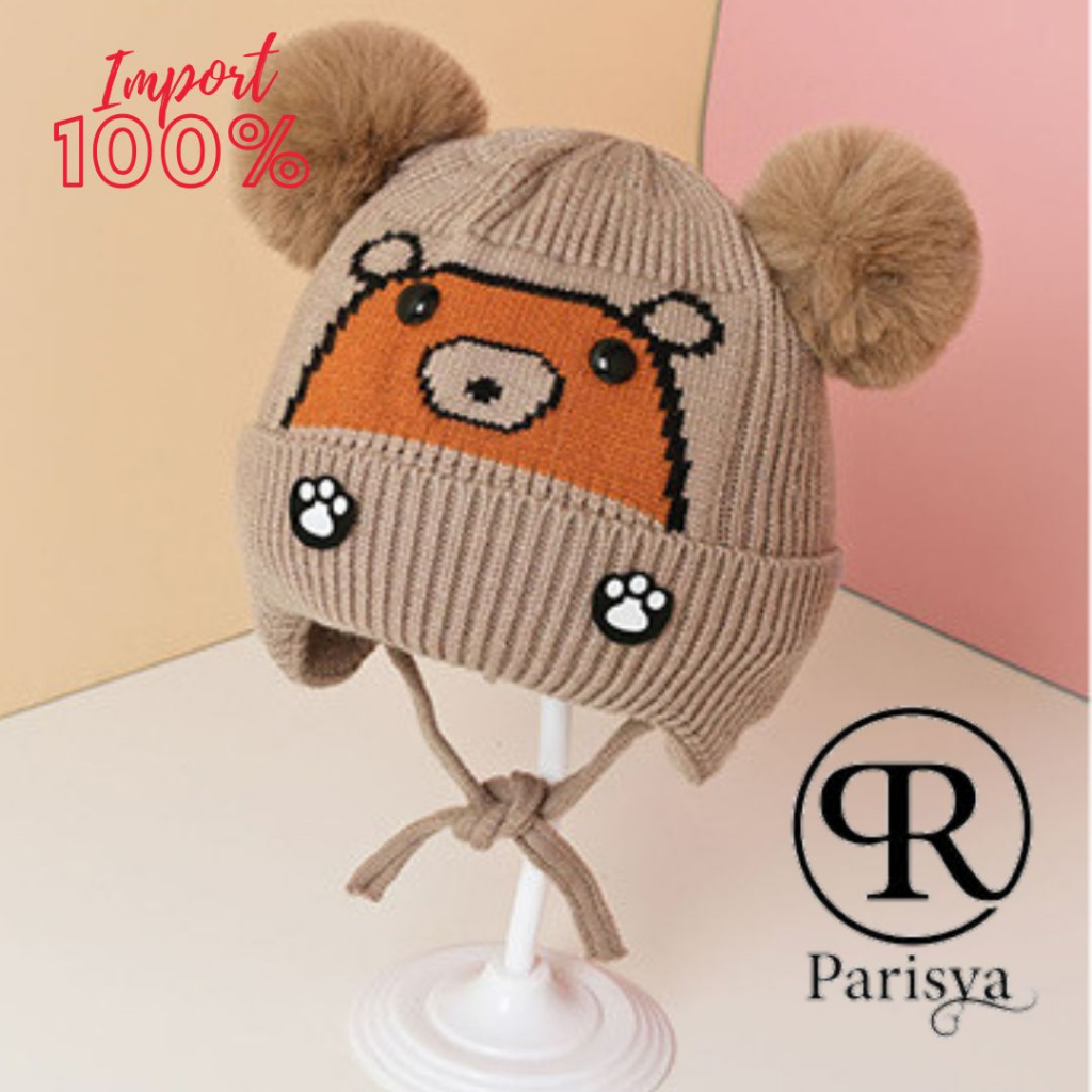 Jual Topi Rajut Bayi 1-3 Tahun Karakter Beruang Dengan Tali Leher Dua ...