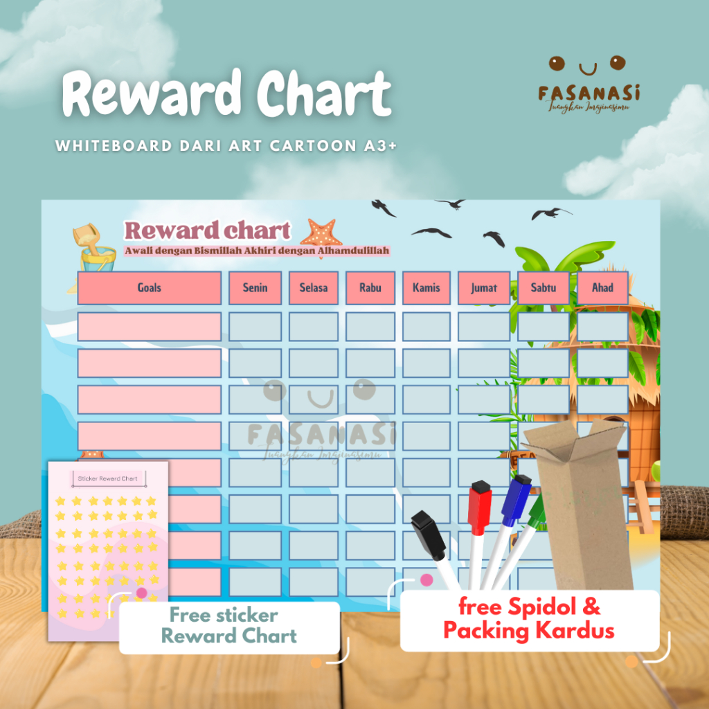 Jual Reward Chart [ Free Stciker] Whiteboard Art Cartoon A3+ Papan ...