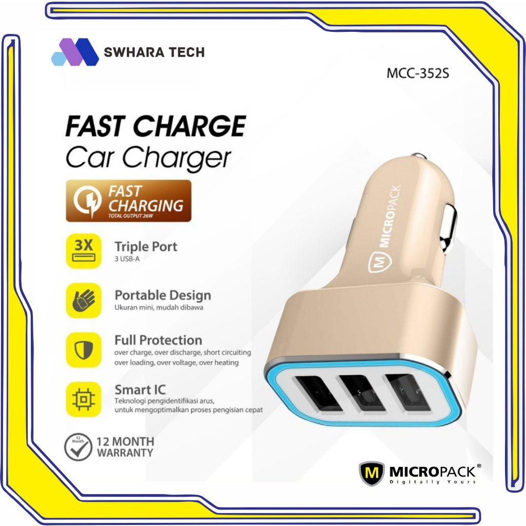 Jual Micropack Car Charger 3 Port Fast Charging (MCC-352S) | Shopee ...
