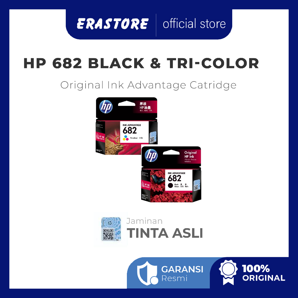 Jual HP 682 Tinta Printer Black dan Tri-color Original 100% (3YM77AA ...