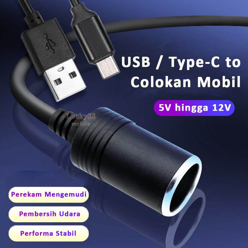 Jual Type C | USB 5V to Colokan Lighter Mobil 12 V Converter Kabel ...