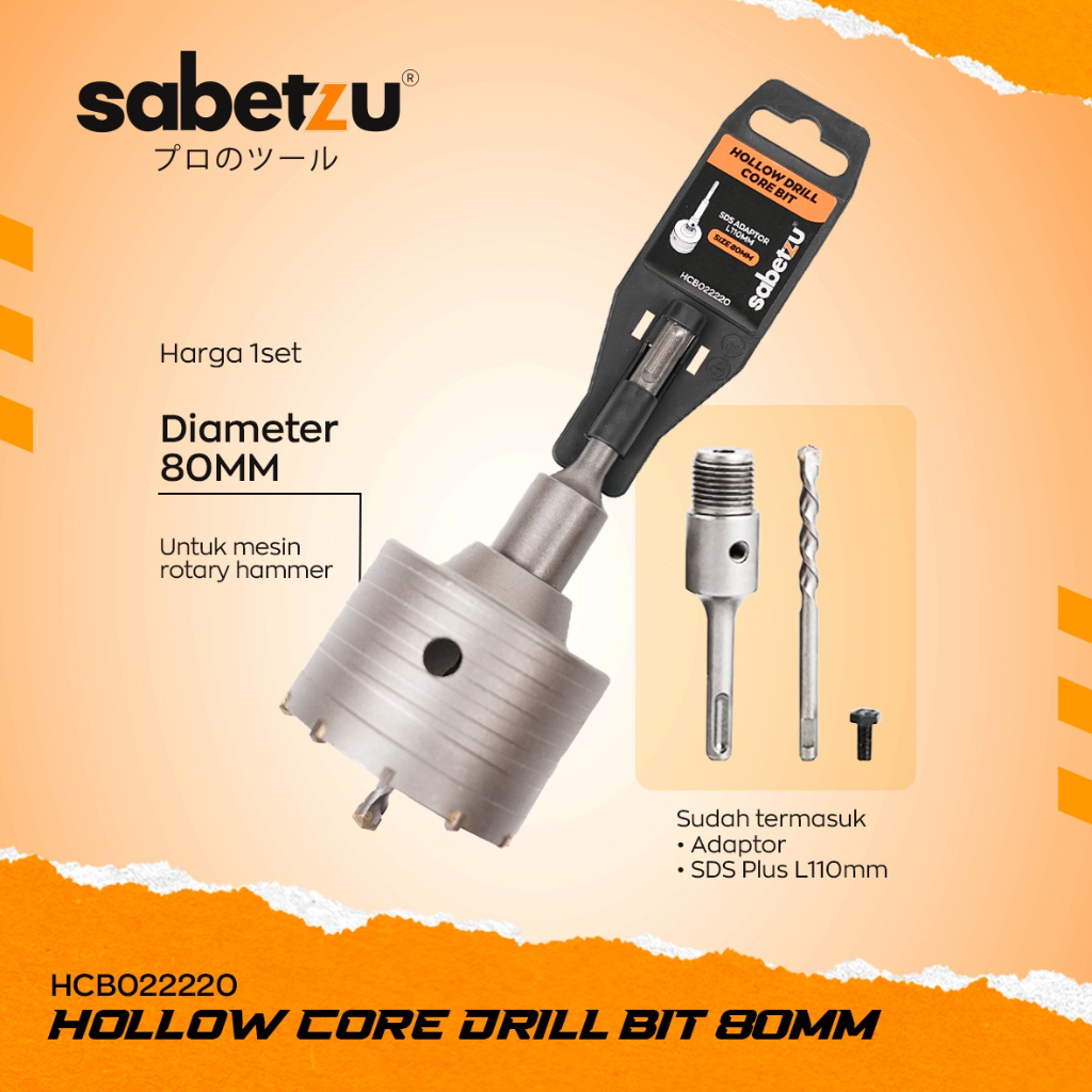 Jual SABETZU Hollow Core Drill Bit 80mm Connecting Sds Plus L110mm Mata ...