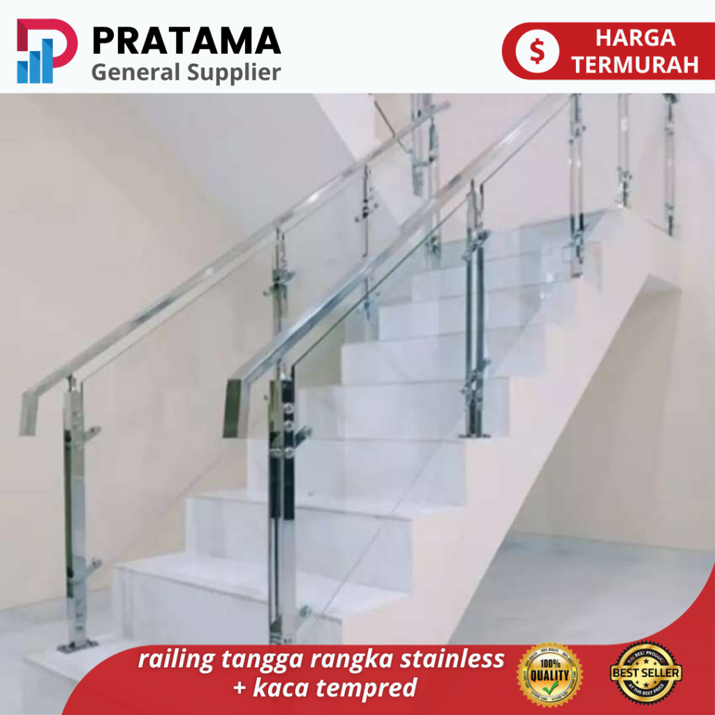 Jual Reling/RAILING Tangga / balkon Stainless 304 + Kaca Tempered ...