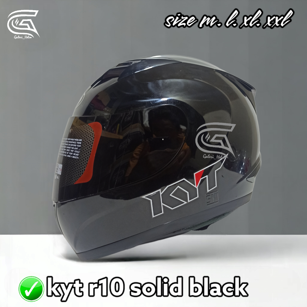 Jual HELM KYT R10 BLACK GLOSY SOLID|FULL FACE | Shopee Indonesia