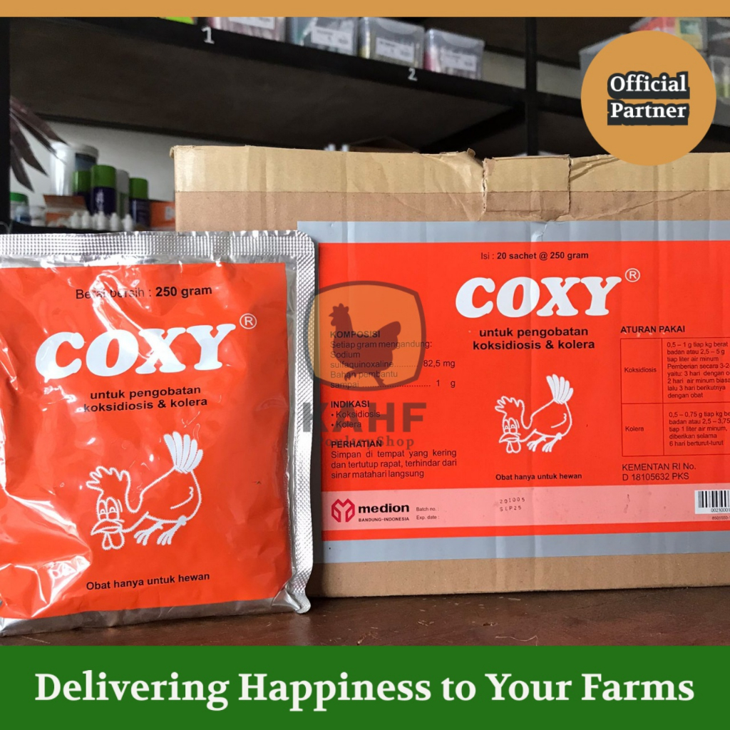 Jual Coxy 250 gram 1 Dus 5 kg isi 20 pcs Obat Koksidiosis Ayam Unggas ...