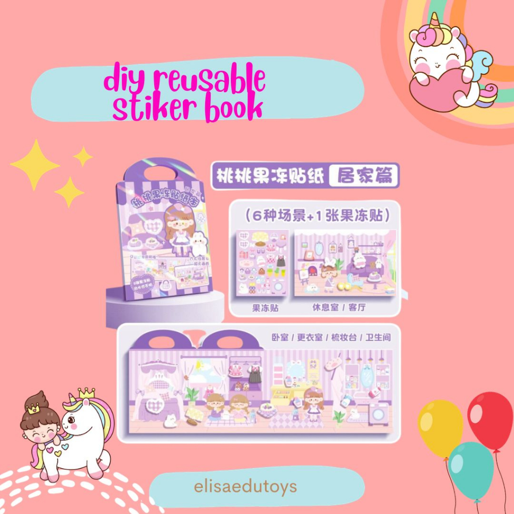Jual diy reusable sticker book buku stiker bisa dipakai berulang ulang ...