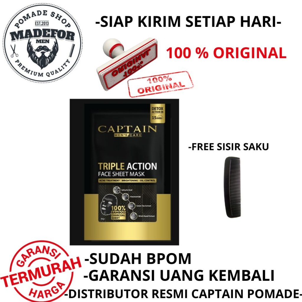 Jual CAPTAIN MEN'S CARE TRIPLE ACTION FACE SHEET MASK CAPTAIN FACE ...