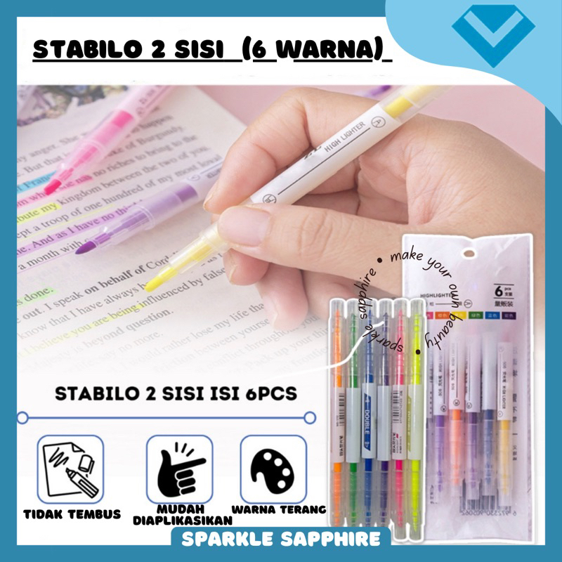 Jual Stabilo 2 Sisi (1 Pak Isi 6 Warna) Highlighter Perlengkapan Alat ...