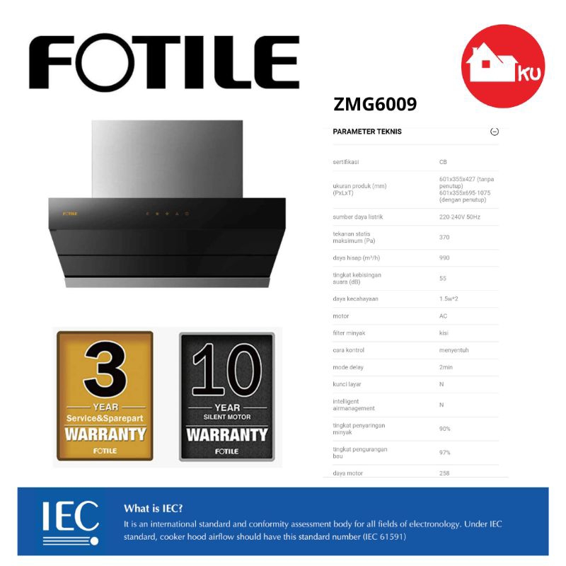Jual CHIMNEY COOKER HOOD FOTILE ZMG6009 PENGHISAP ASAP DAPUR CEROBONG ...