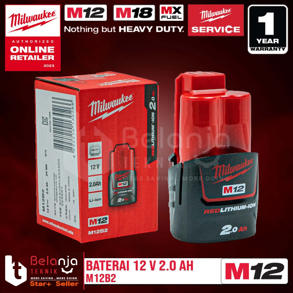 Jual Milwaukee Battery M12 B2 Baterai 12 Volt 2 Ampere Cordless Lithium ...