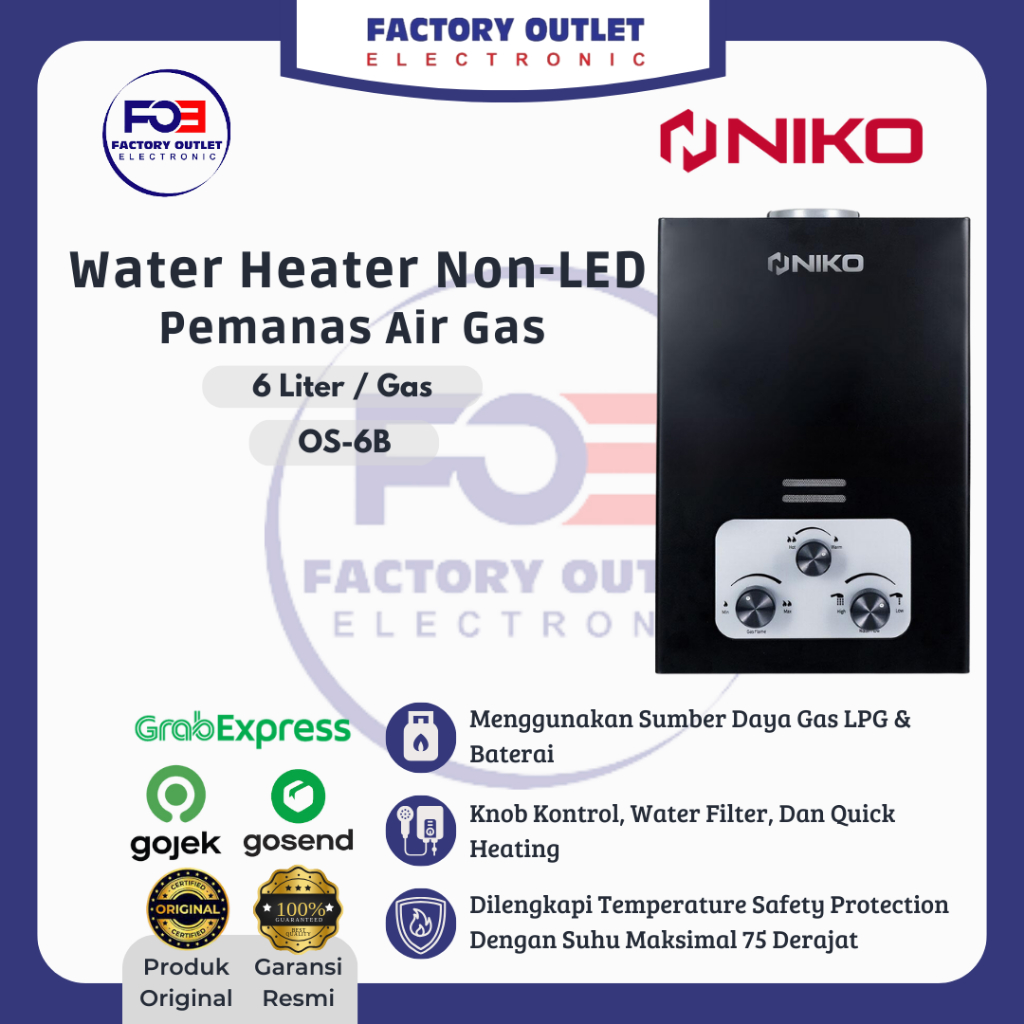 Jual NIKO Onsen OS 6B Gas Water Heater Pemanas Air 6 Liter Non LED ...