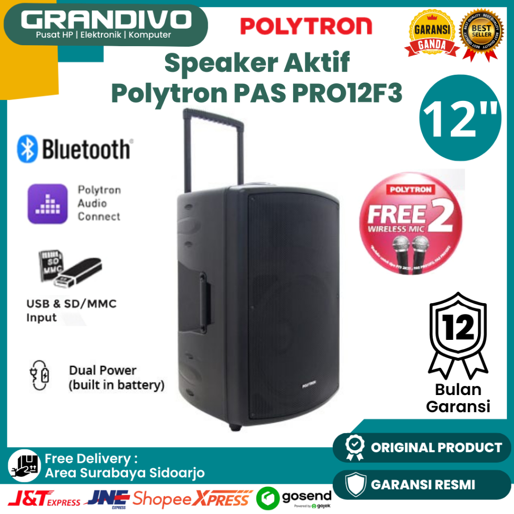 Jual Speaker Portable Polytron 12inch PAS PRO12F3 Bluetooth FREE Mic ...