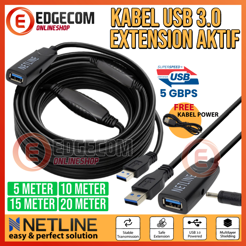 Jual NETLINE Kabel USB 3.0 Extension Aktif / Extender Active 15 Meter With USB Power | Shopee ...
