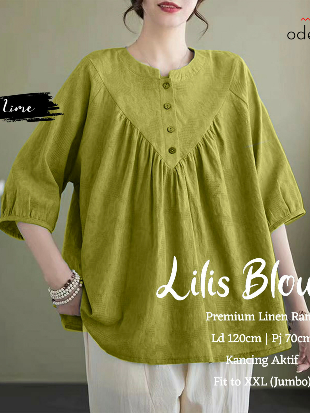 Jual Baju Atasan Wanita Jumbo Blouse LD 120 Bahan Linen Model Terbaru ...