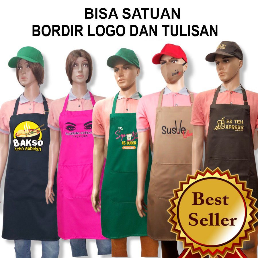 Jual CELEMEK CUSTOM logo atau nama/APRON request design | Shopee Indonesia