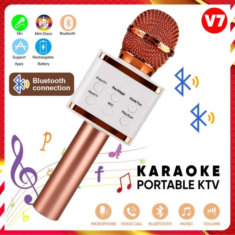 Jual Mic Karaoke V7 Microphone Bluetooth Karoke Portable Mikrofon Wireless WSTER New Smule Bisa ...