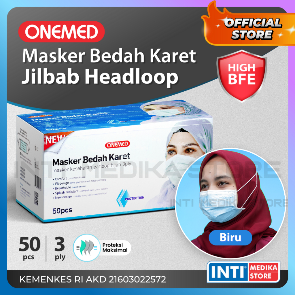 Jual ONEMED - Masker Jilbab 3 Ply | Surgical Headloop Mask | Masker ...
